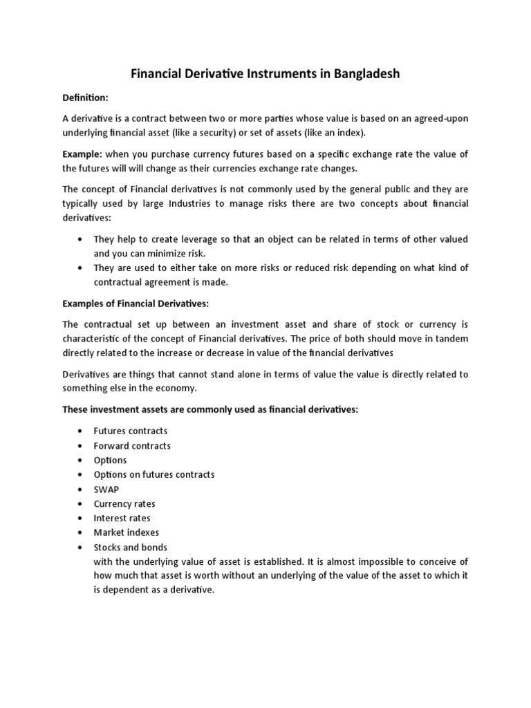 Financial Derivative Instruments in Bangladesh: Definition | PDF ...