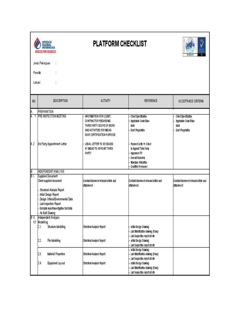 Platform Engineering Inspection Checklist | PDF | Fatigue (Material ...