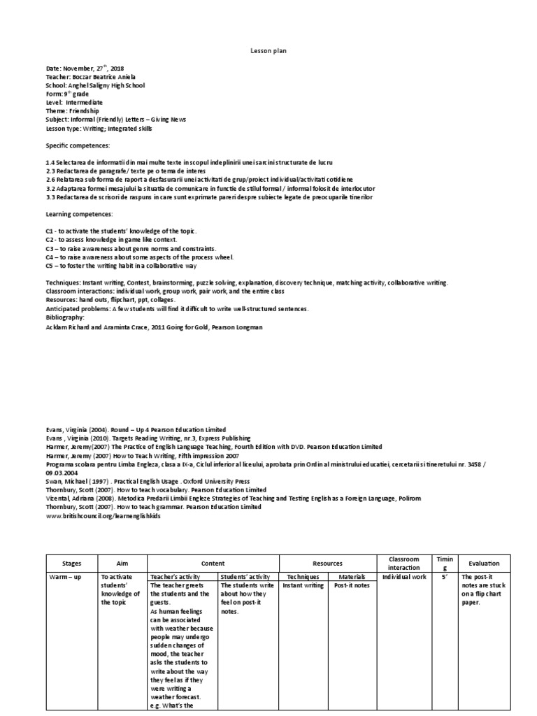 Lesson Plan - Informal Letter | PDF | Brainstorming | Lesson Plan