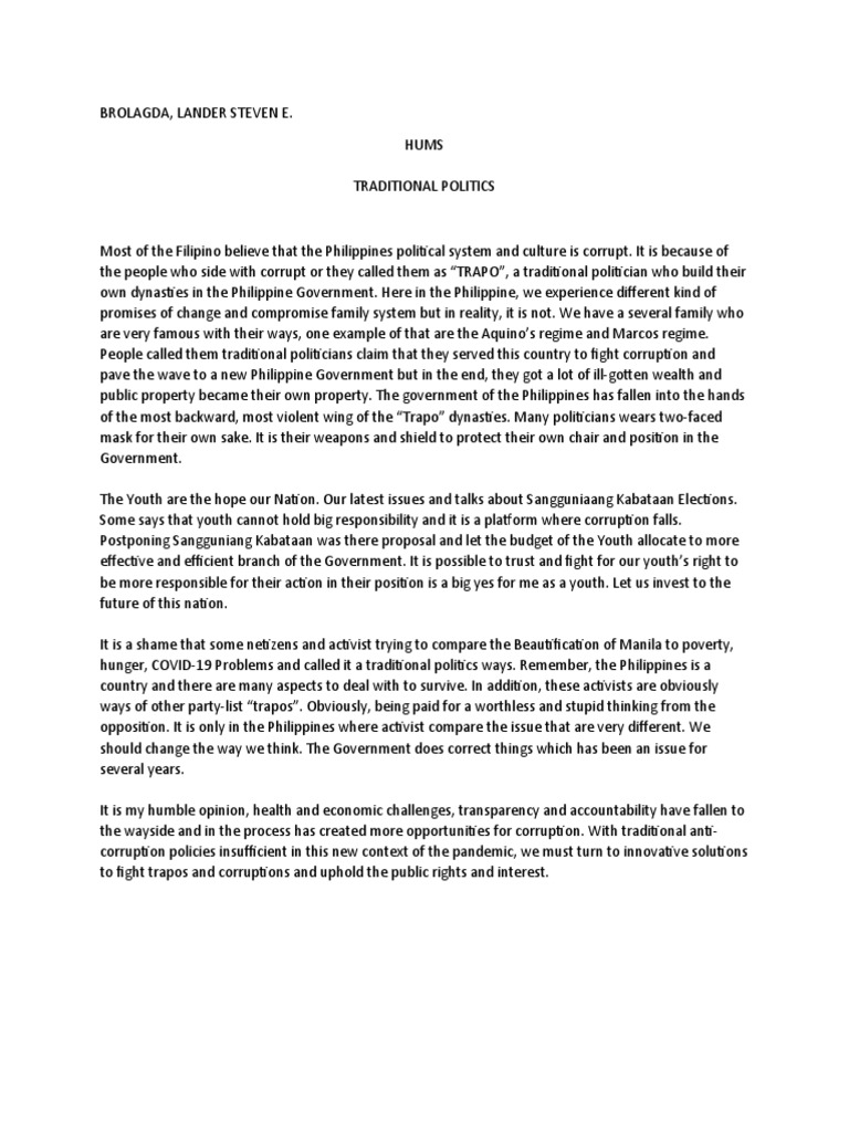 Traditional Politics | PDF | Philippines | Corruption