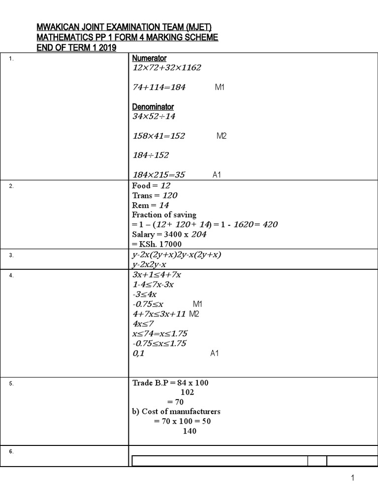 Maths F4 PP1 MS | PDF | Space | Elementary Geometry