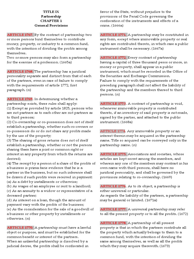 Title Ix Partnership General Provisions: ARTICLE 1767. ARTICLE 1771 ...
