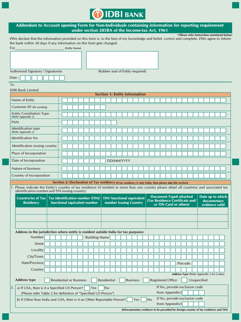Addendum To Account Opening Form For Non-Individuals Containing ...