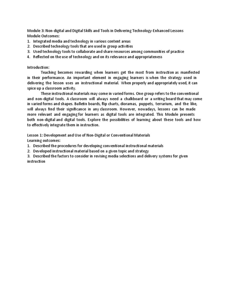 Module 3 Lesson 1 Nondigital and Digital | PDF