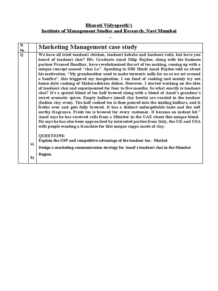 Marketing Management Case Study: Bharati Vidyapeeth's Institute of ...