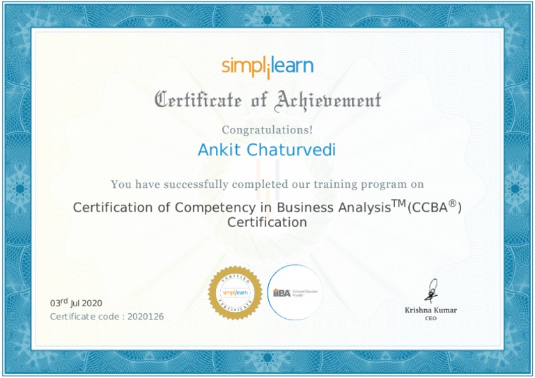 Ankit Chaturvedi: Certification of Competency in Business Analysis ...
