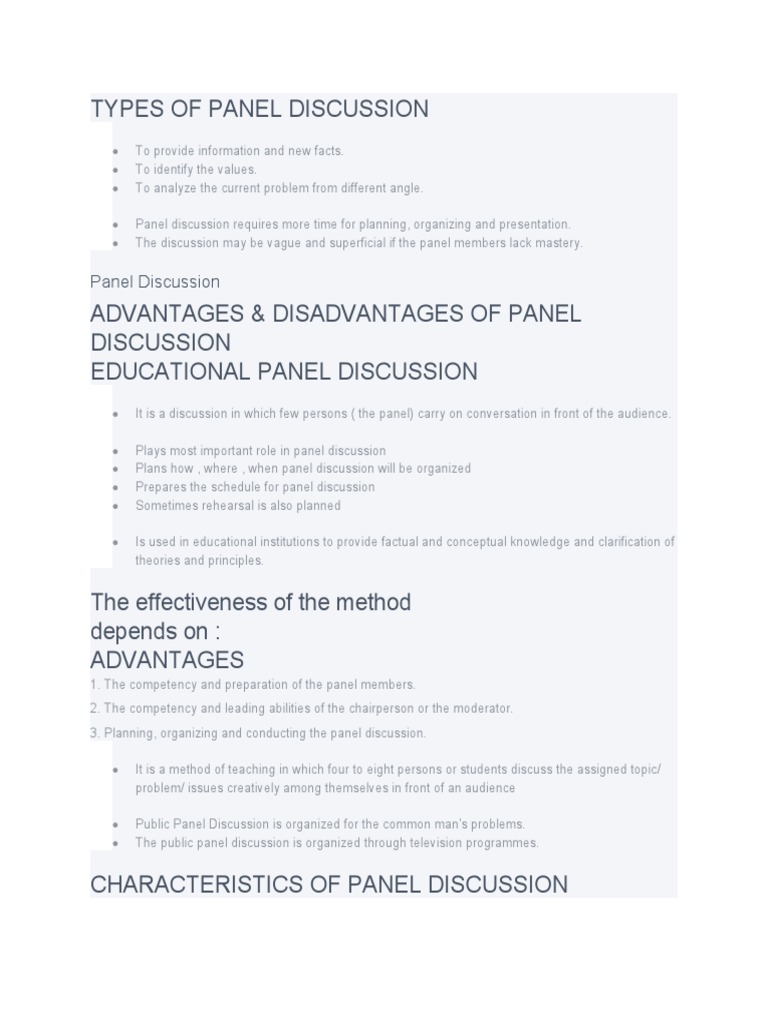 Types and Characteristics of Panel Discussions | PDF | Thought | Value ...
