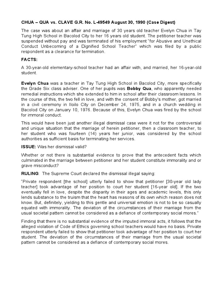 12 - Chua-Qua Vs Clave - Case Digest | PDF | Marriage | Common Law