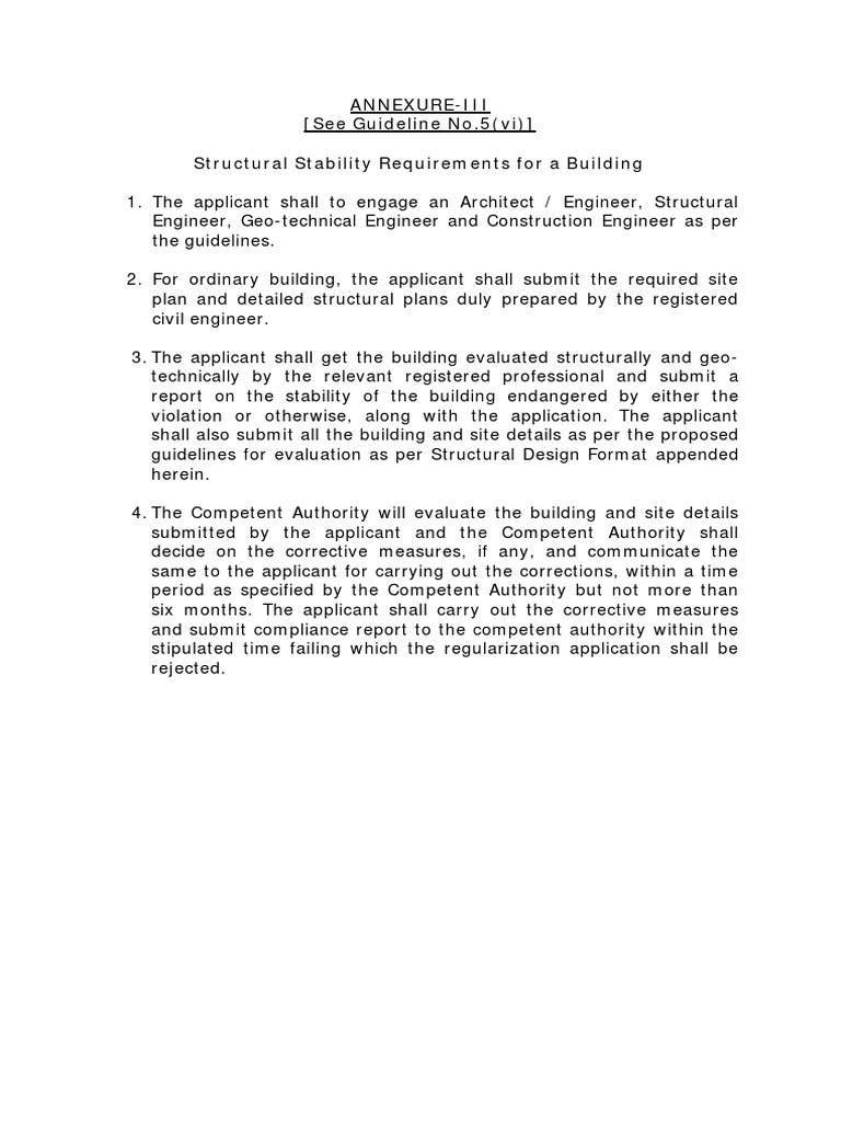 Annexure-Iii (See Guideline No.5 (Vi) ) Structural Stability ...