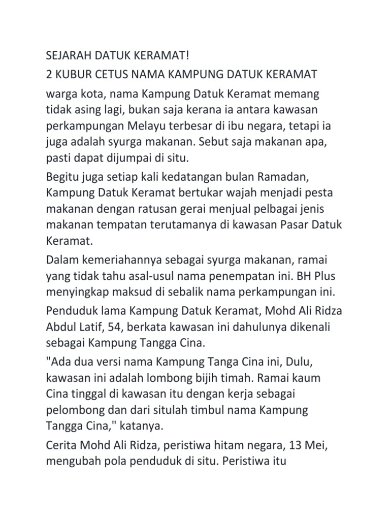 Sejarah Datuk Keramat | PDF