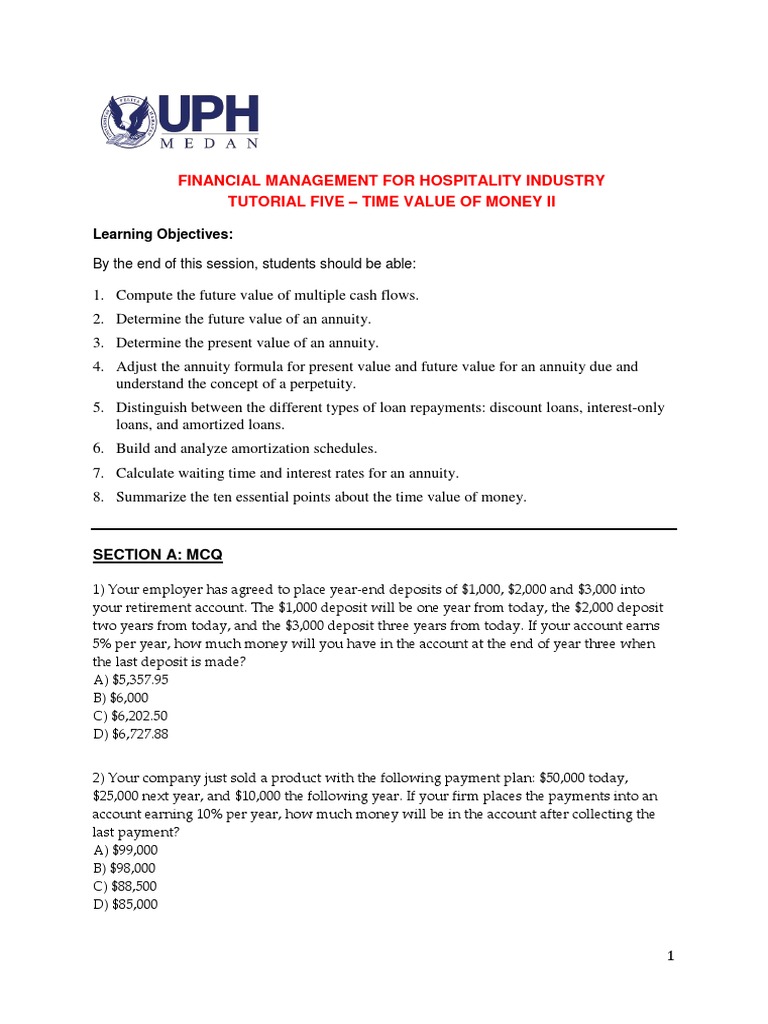FM - Hosp - Tutorial 5 | PDF | Present Value | Discounting