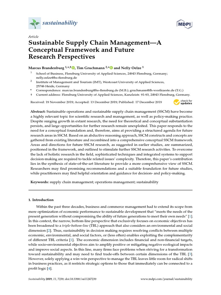 Sustainable Supply Chain Management-A Conceptual Framework and Future ...