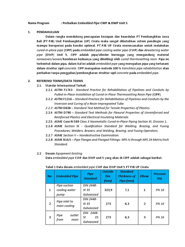 Nama Program: Perbaikan Embedded Pipe CWP & DWP Unit 5 1. Pendahuluan | PDF