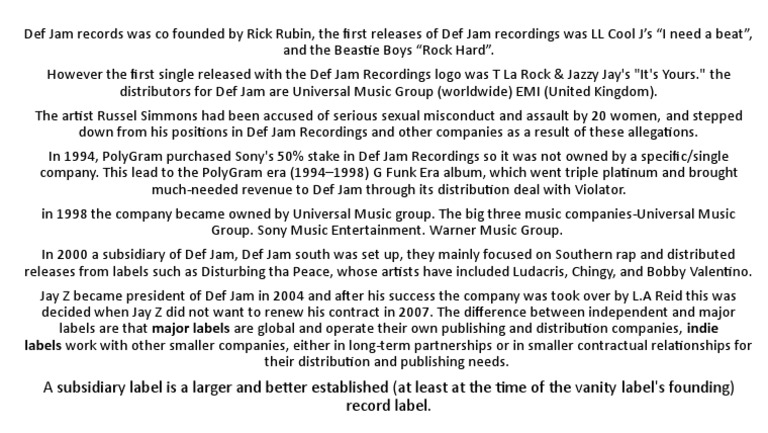 A Subsidiary Label Is A Larger and Better Established (At Least at The ...