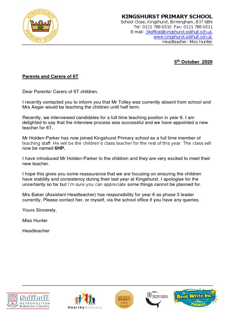 6T New Teacher Letter PDF | PDF
