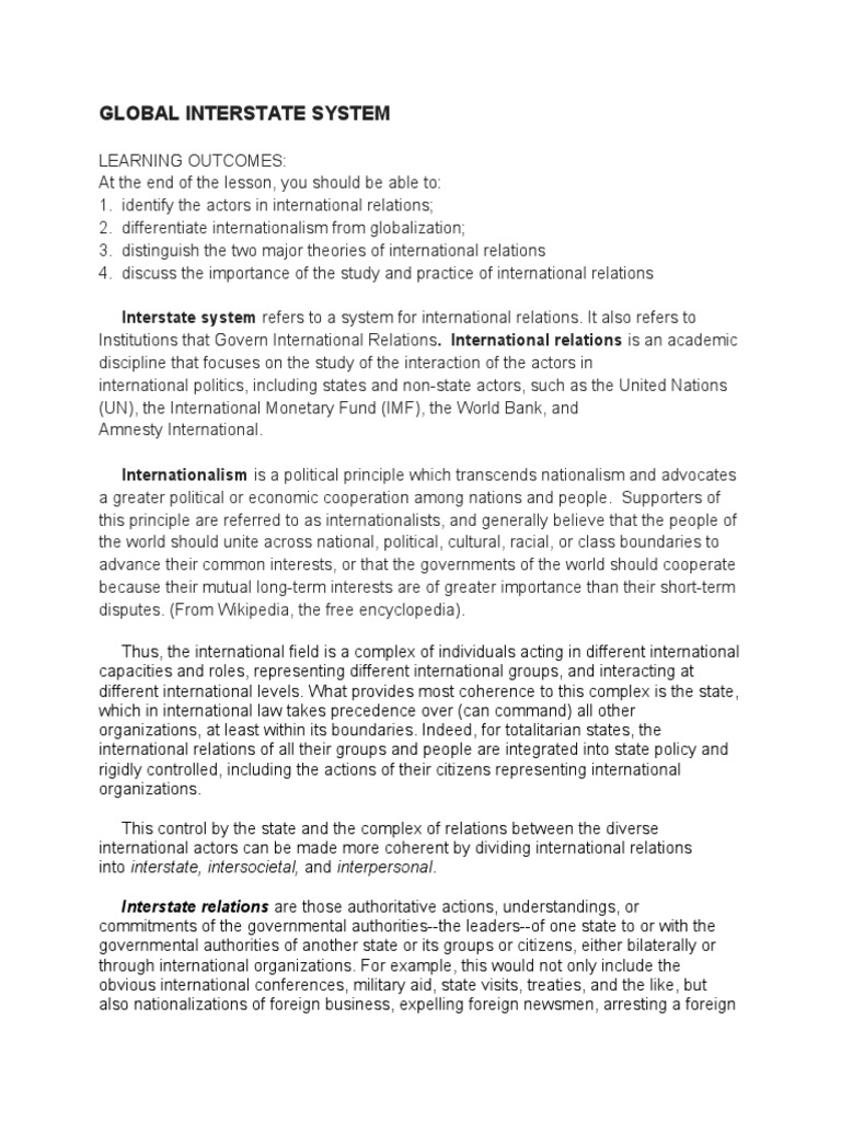 Global Interstate System | PDF | International Relations | World Trade ...