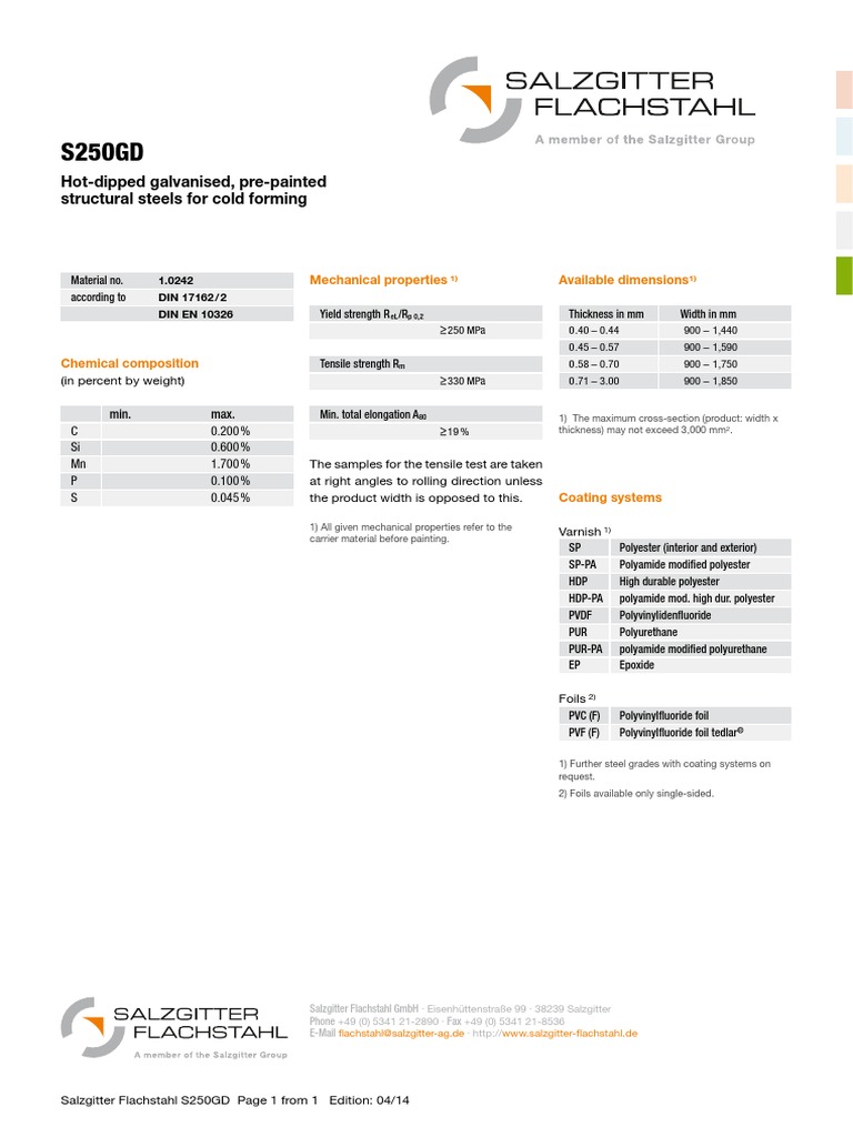 S250GD Mech. Properties PDF | PDF | Materials Science | Industrial ...