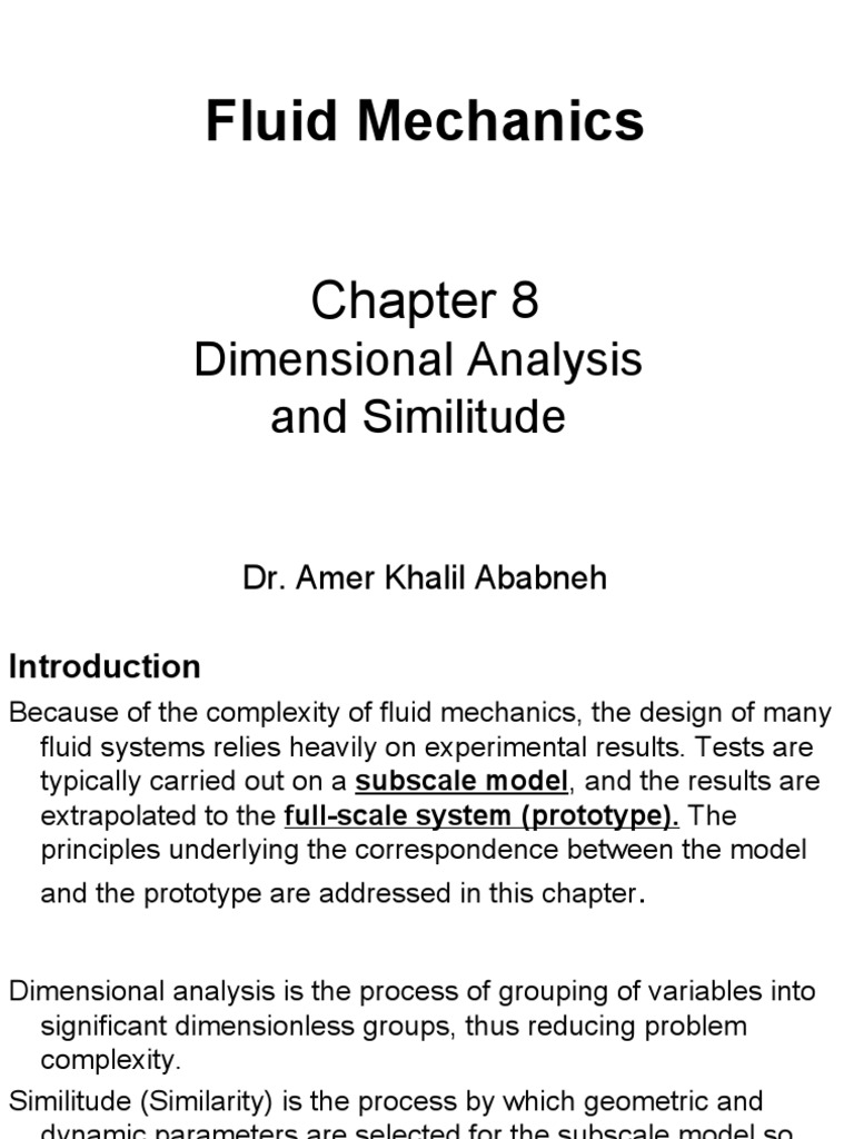 Fluid Mechanics: Dimensional Analysis and Similitude | PDF | Reynolds Number | Wind Tunnel