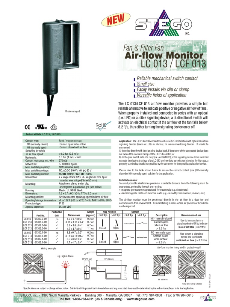 LC 013 / LCF 013: Air-Flow Monitor | PDF | Switch | Relay