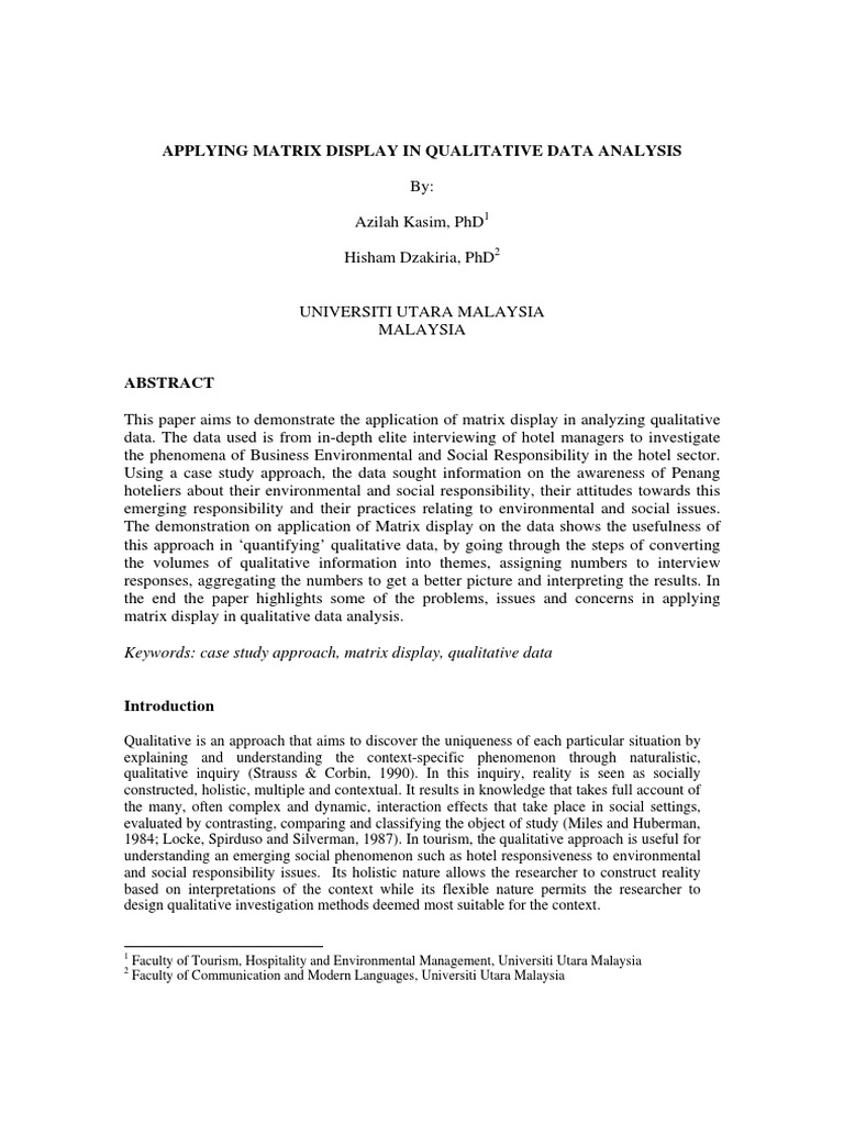 Matrix Display of Qualitative Data PDF | PDF | Qualitative Research | Case Study