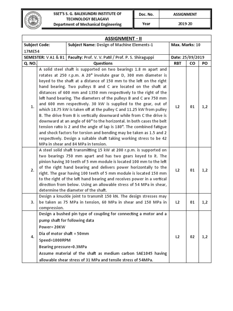 Assignment Questions2 DME1 | PDF | Belt (Mechanical) | Gear