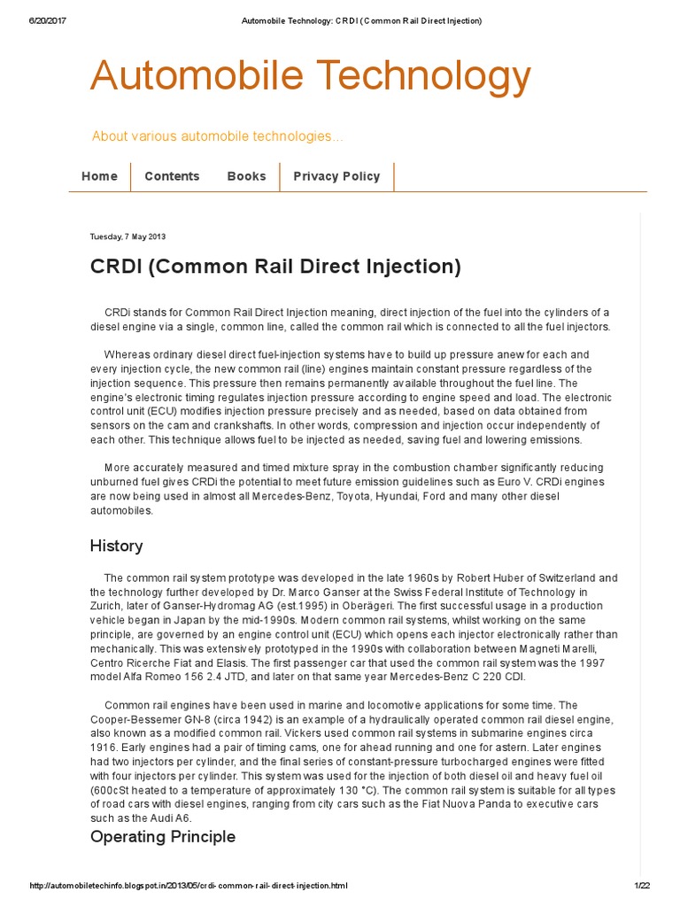 Automobile Technology - CRDI (Common Rail Direct Injection) PDF | PDF ...