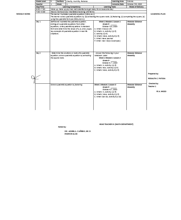 Week 1 Module 1 Lesson 1 Grade 9 - Modular Distance Modality | PDF ...