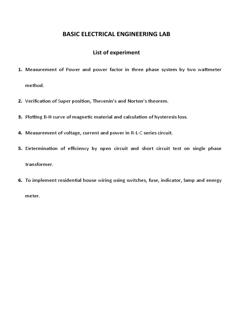 Basic Electrical Engineering Lab | PDF