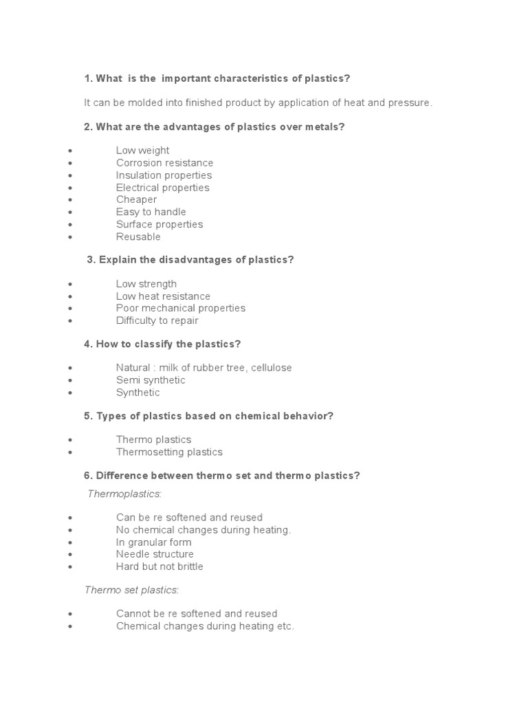 Plastics Properties Advantages Disadvantages Applications (38 | PDF ...