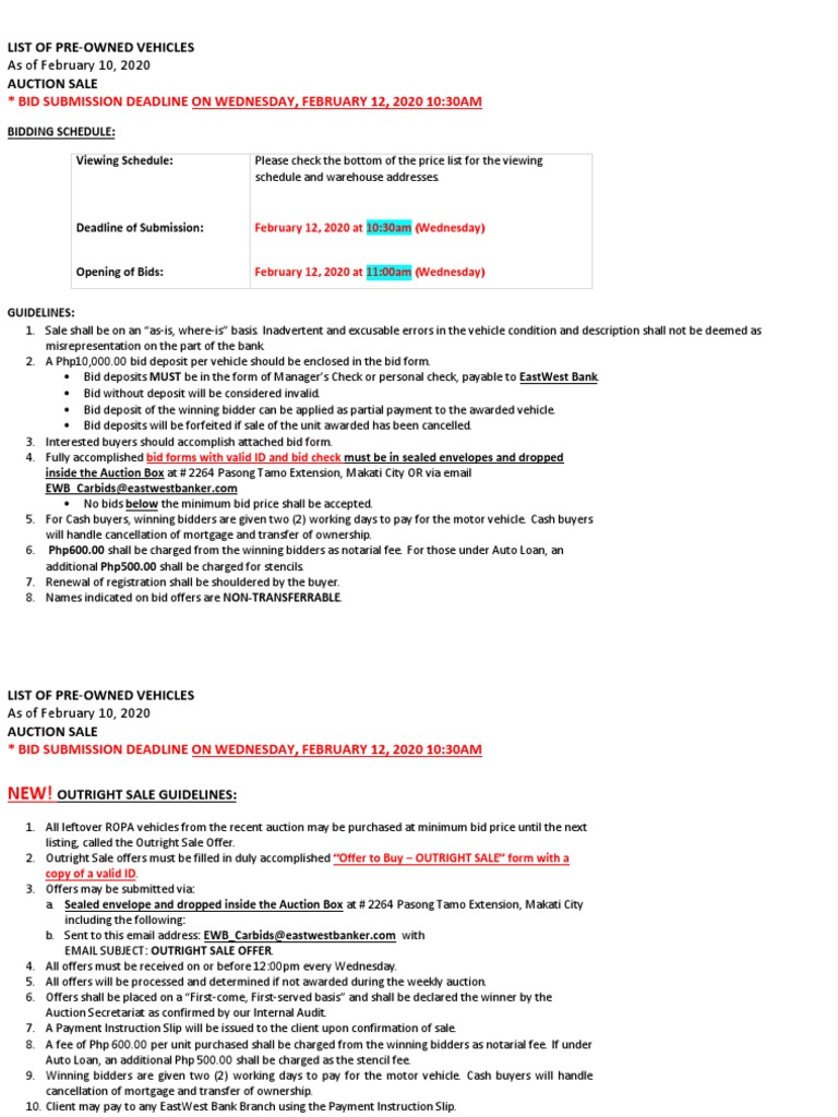 Pre-Owned Vehicle Auction Details | PDF | Auction | Fee