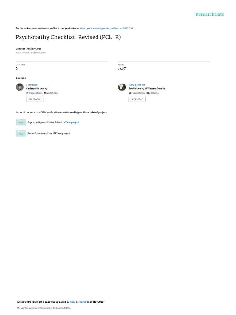 Psychopathy Checklist-Revised (PCL-R) : January 2016 | Download Free ...