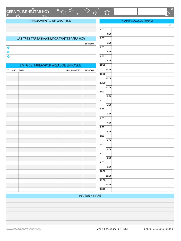 Hoja para Imprimir de Agenda Diaria Azul | PDF