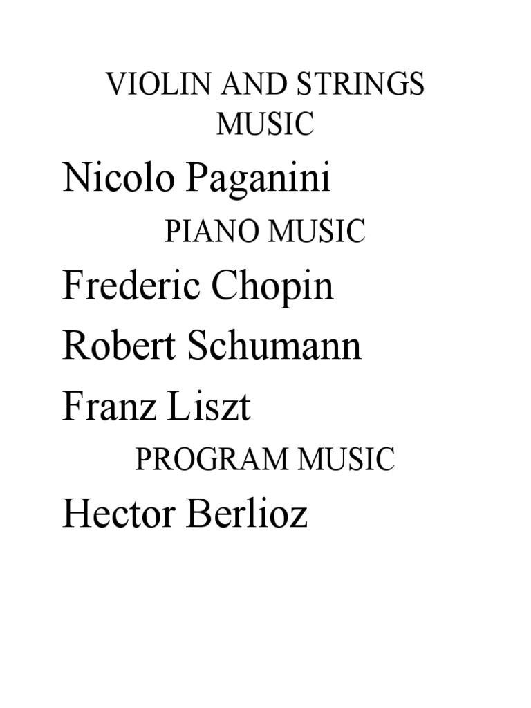 Violin and Strings Music: Nicolo Paganini Frederic Chopin Robert ...