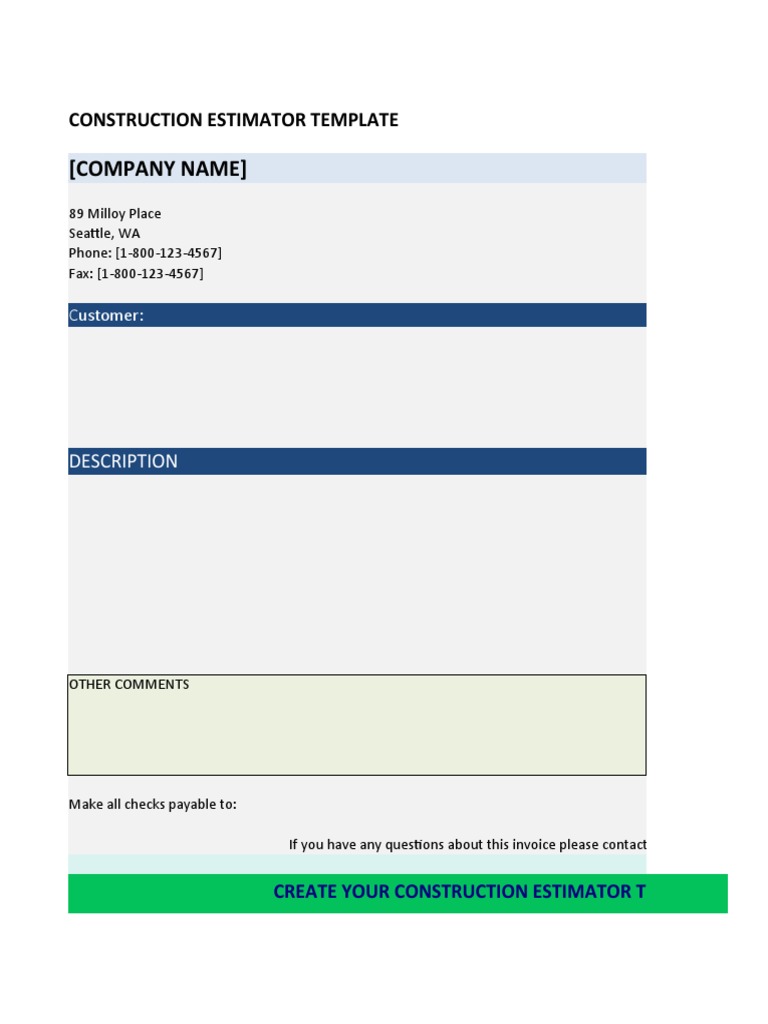 IC Construction Cost Estimating Construction Estimator Template | PDF