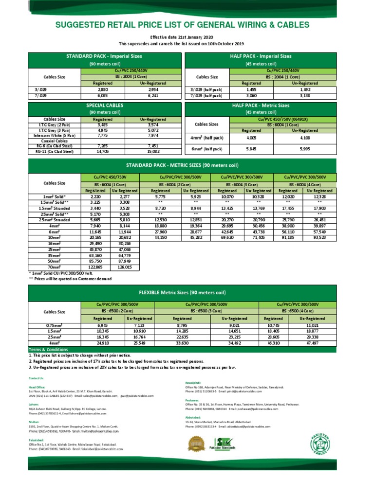 General Wiring & Cable Price List | PDF | Equipment | Electrical Components