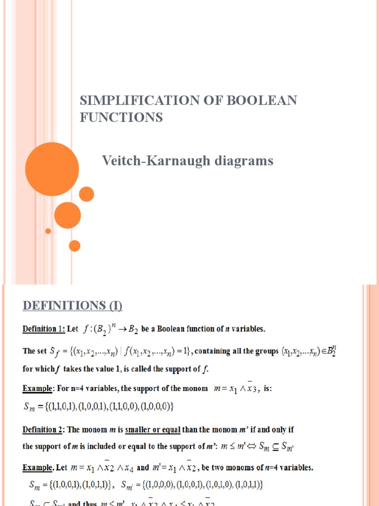 Simplification of Boolean Functions: Veitch-Karnaugh Diagrams | PDF