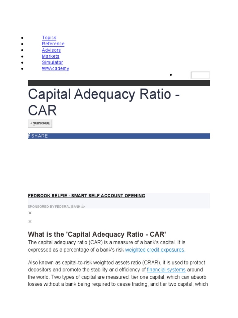 Capital Adequacy Ratio Introduction | PDF | Capital Adequacy Ratio ...