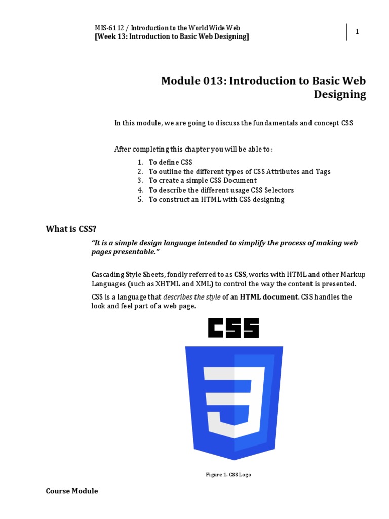Week 13 Introduction Basic Web Designing | PDF | Cascading Style Sheets | Html