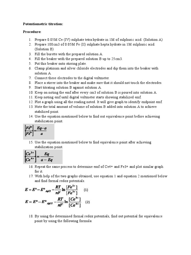 Potentiometric Titration Procedure Guide | PDF