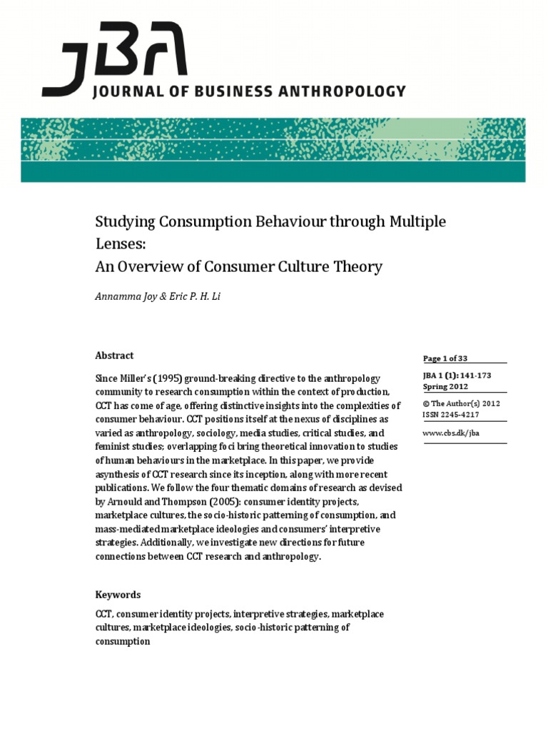Studying Consumption Behaviour Through Multiple Lenses - An Overview of ...