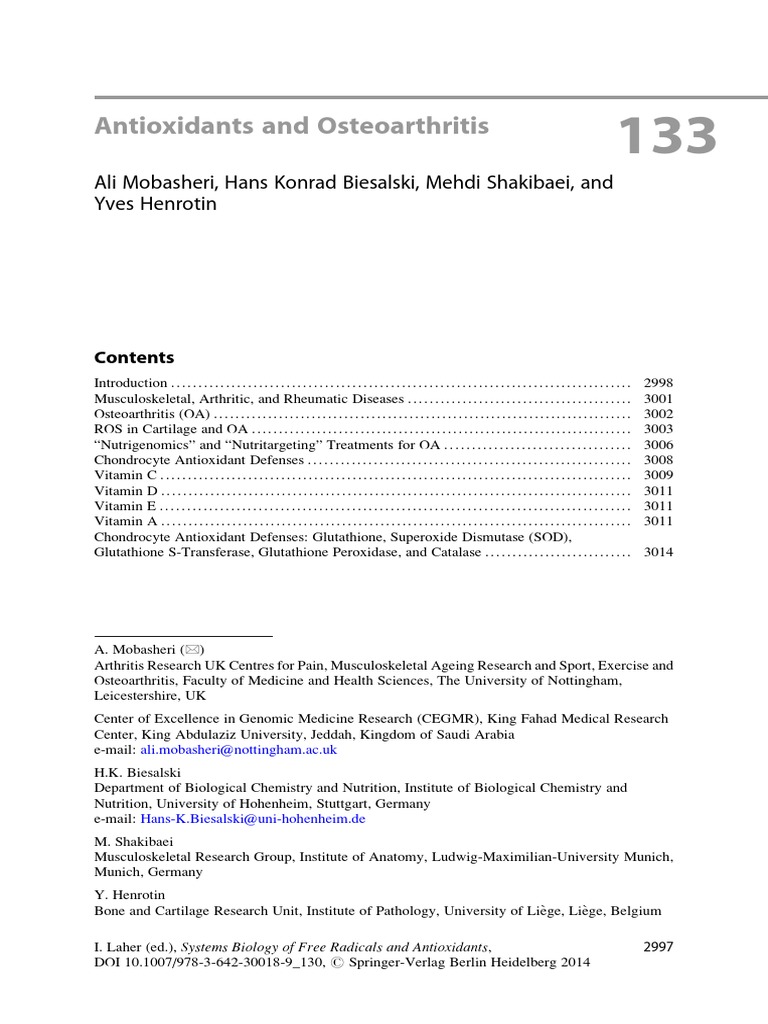 Antioxidants and Osteoarthritis: Ali Mobasheri, Hans Konrad Biesalski ...