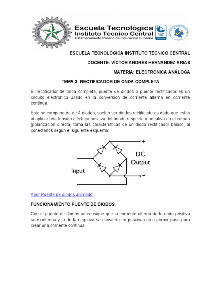 Rectificador de Onda Completa | PDF | Rectificador | Diodo