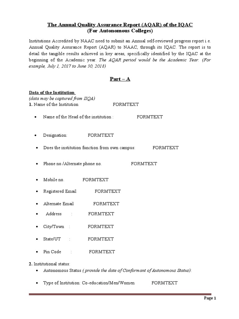 The Annual Quality Assurance Report (AQAR) of The IQAC (For Autonomous Colleges) | PDF ...