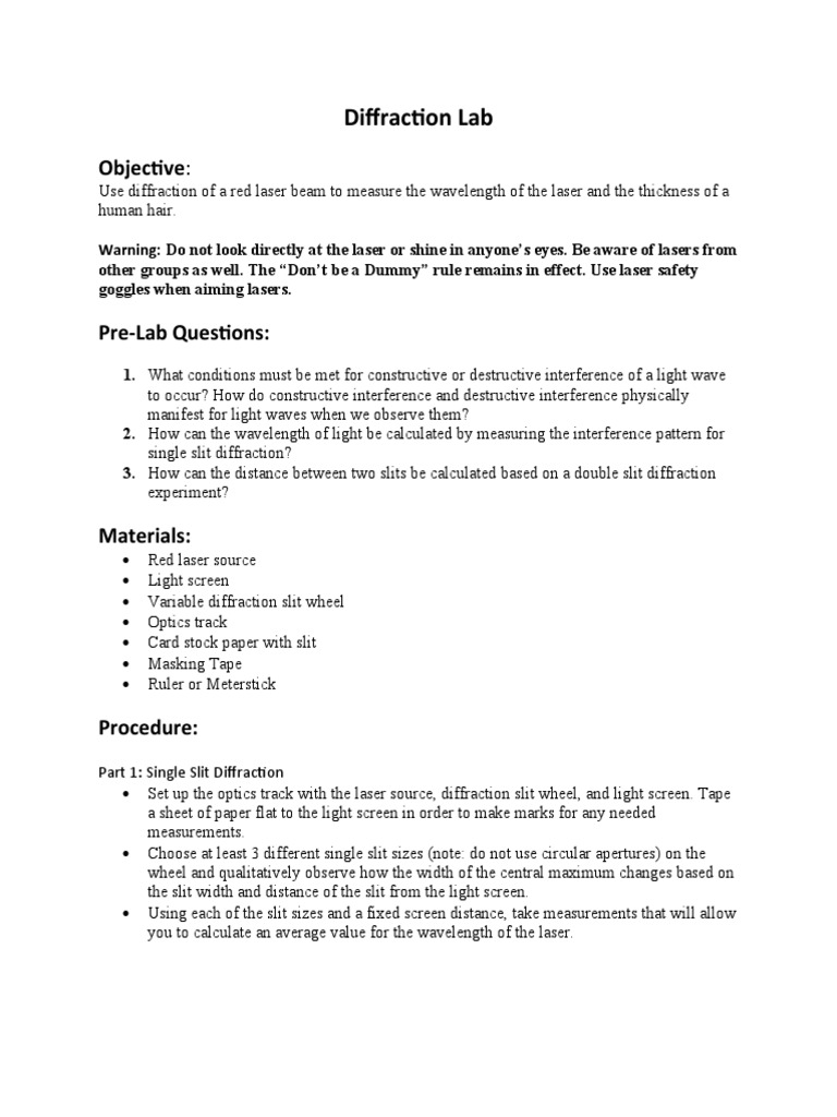 Diffraction Lab | PDF | Diffraction | Wavelength