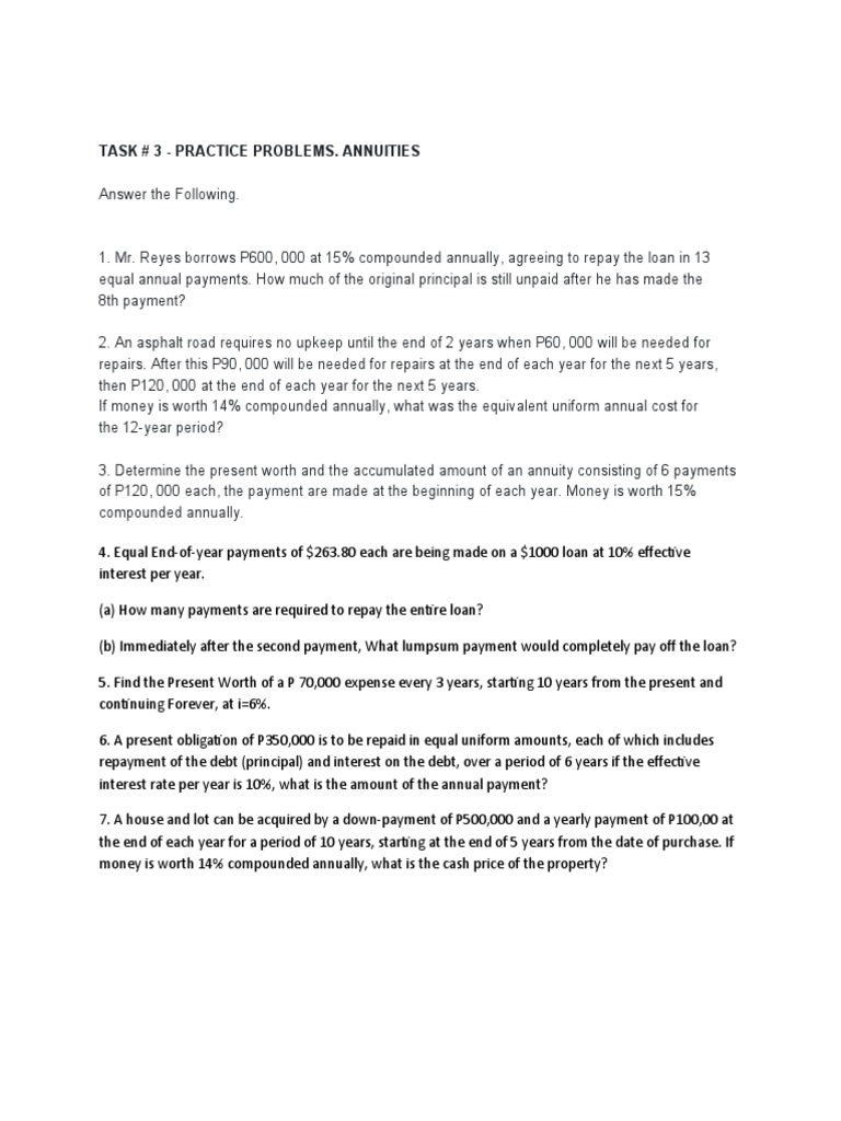 Task # 3 - Practice Problems. Annuities | PDF