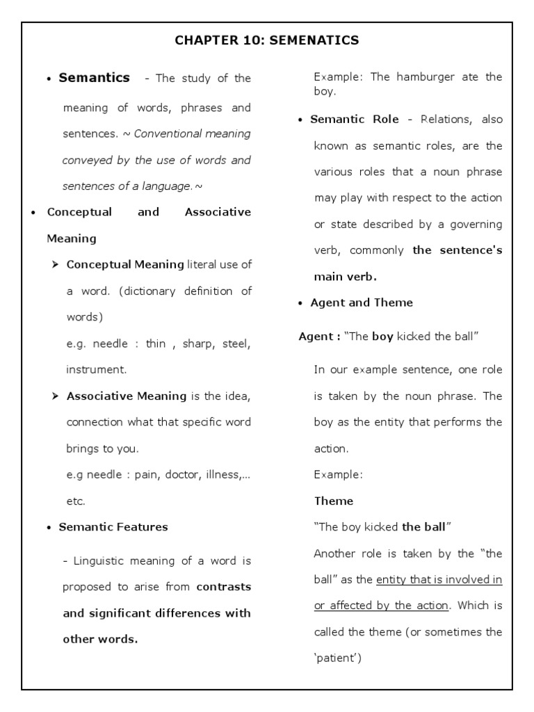 Chapter 10: Semenatics Semantics: Conveyed by The Use of Words and Sentences of A Language ...