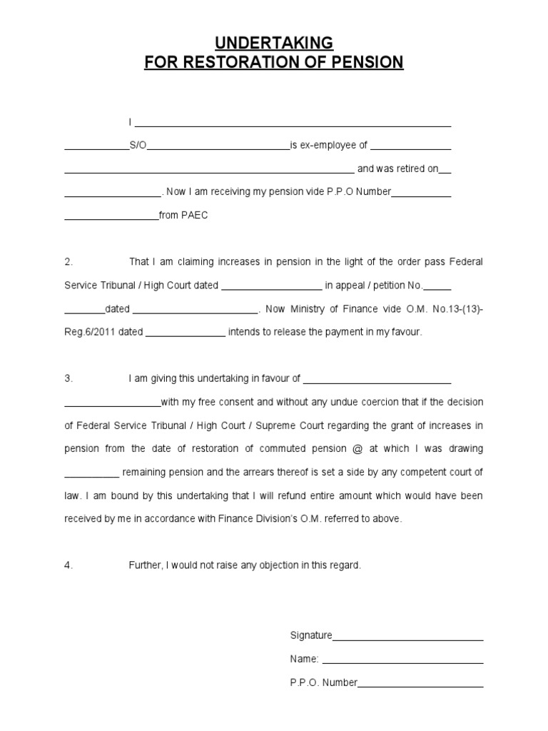 Pension Restoration Undertaking Form | PDF