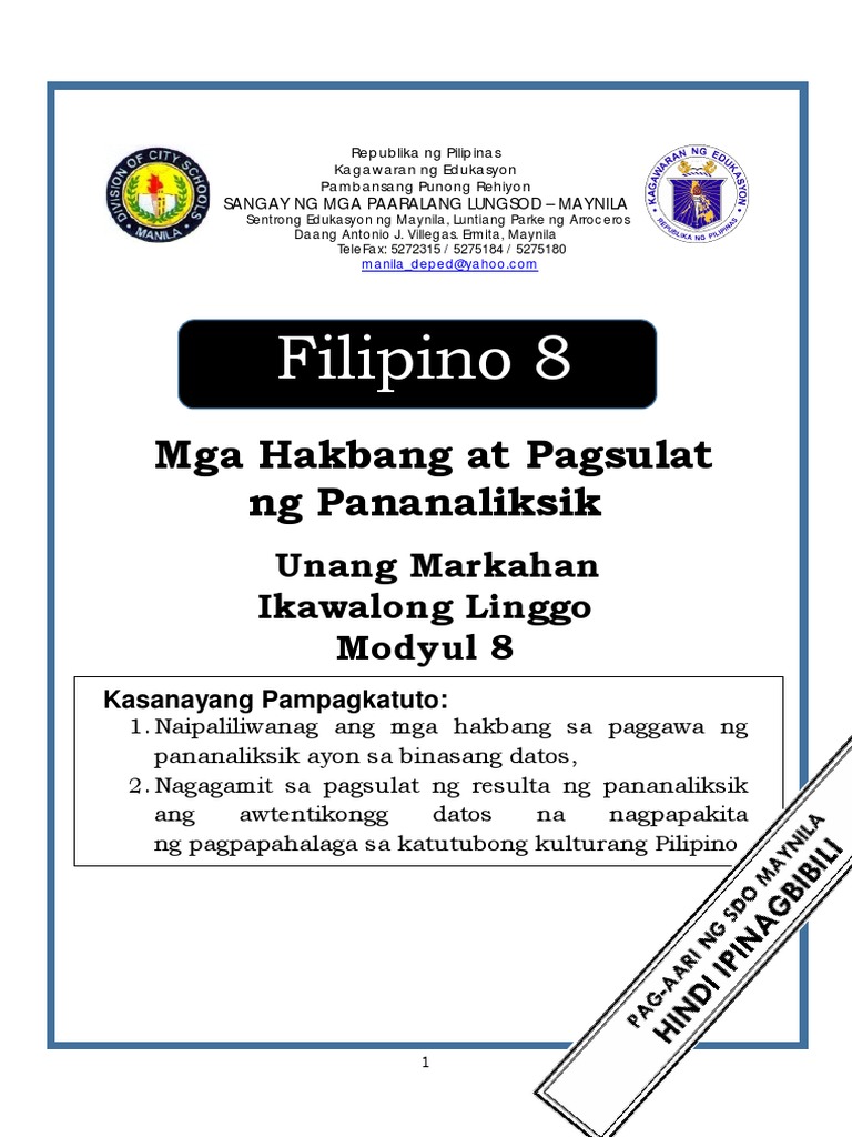 FILIPINO-8 Q1 Mod8 PDF | PDF