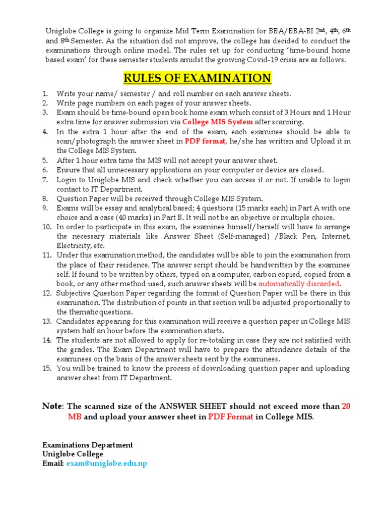 Rules of Examination: College MIS System PDF Format | PDF | Test ...