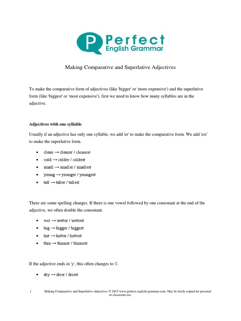 Comparative and Superlative Adjectives PDF | PDF | Linguistic ...